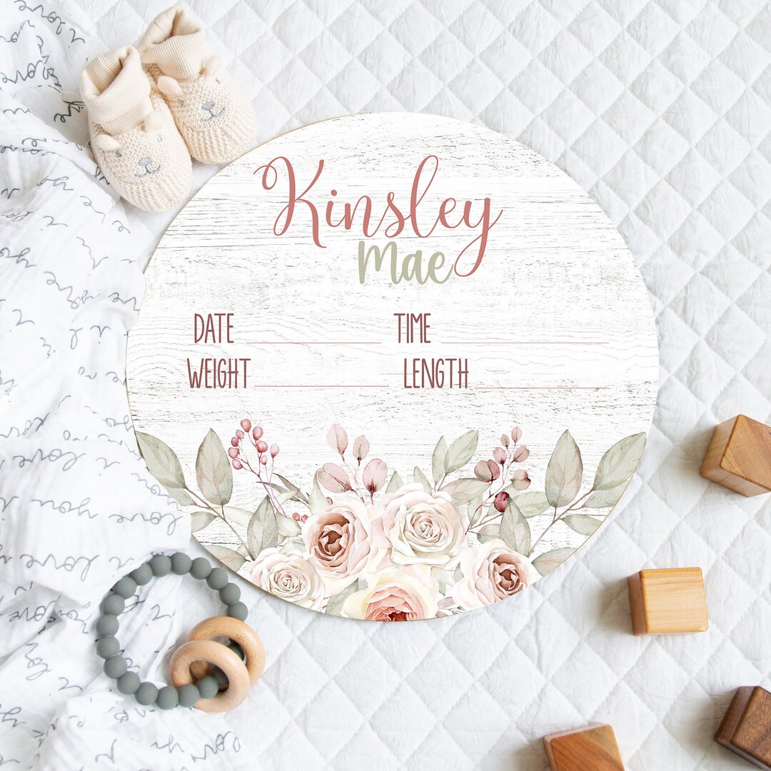 BOHO FLORAL Birth Stat Sign, Round Wood Birth Stat Sign, Vintage Floral ...