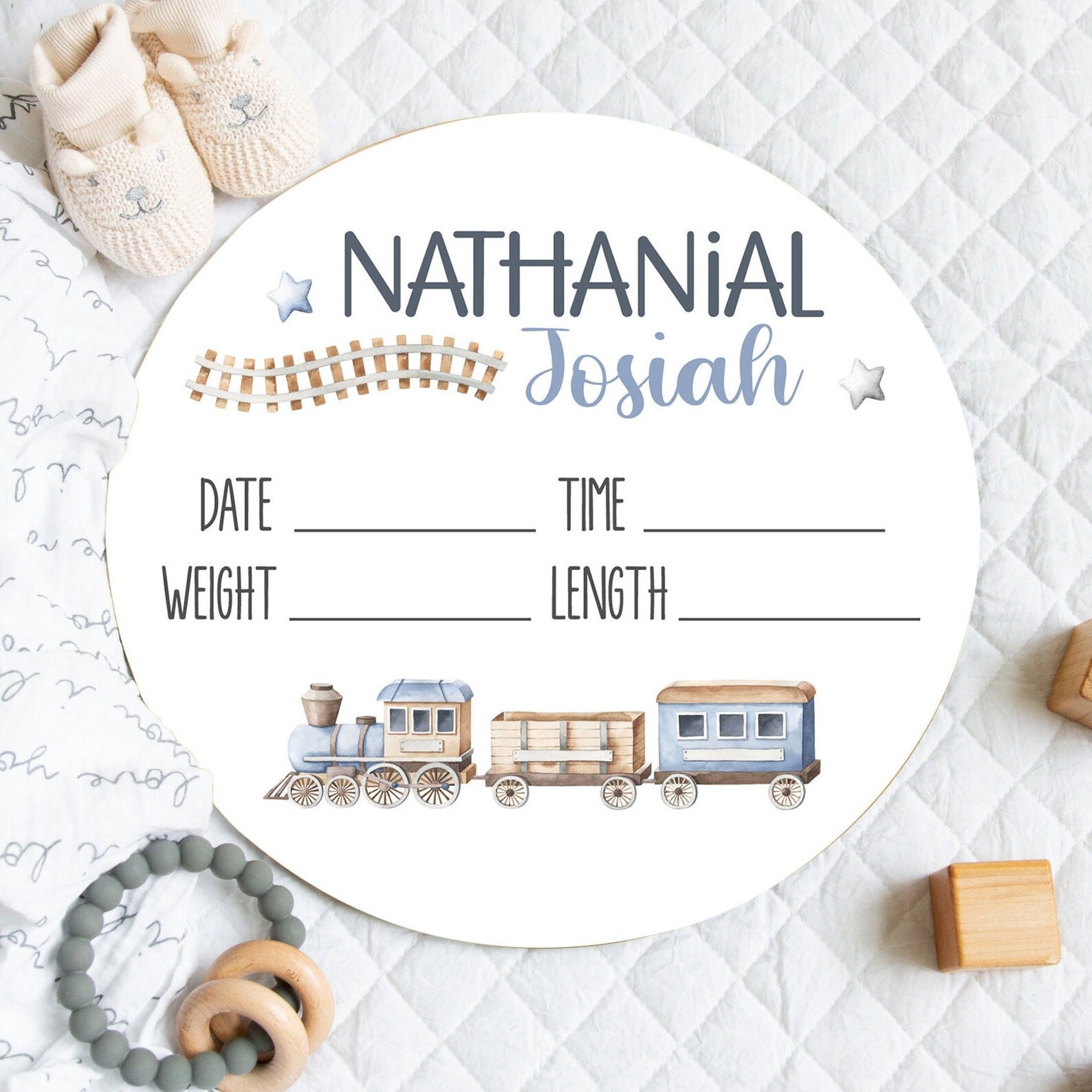 Newborn Baby Birth Stat Sign Blue Watercolor Train - Etsy