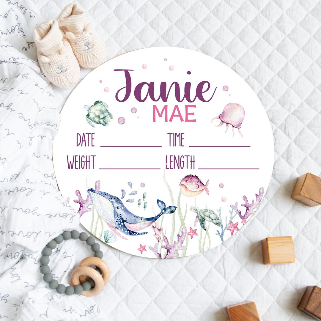 BABY GIRL OCEAN Birth Stats Sign, Under the Sea Birth Announcement Sign ...