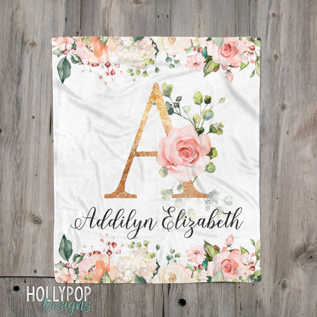 Newborn Girl Baby Blanket, Toddler Girl Monogram Blanket, Gold Monogram ...
