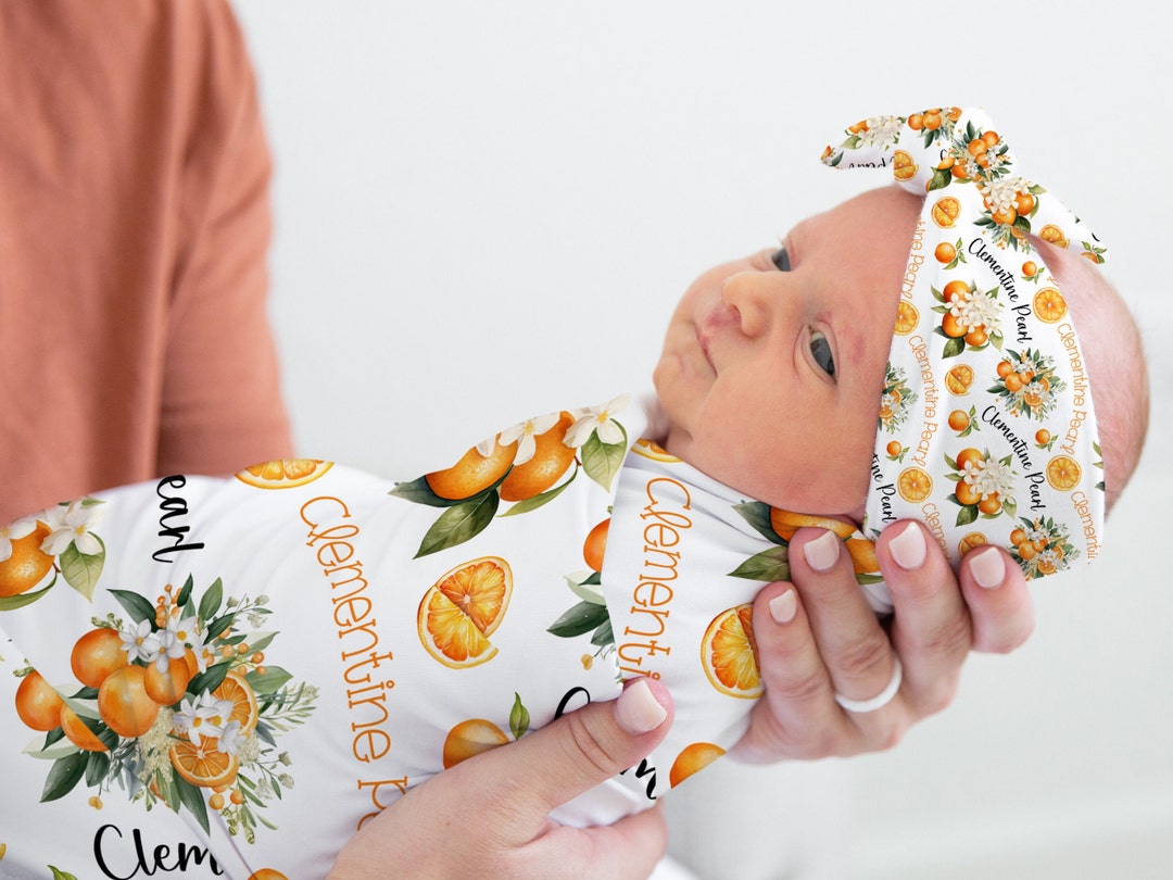 PERSONALIZED BABY NAME Swaddle With Oranges, Fruit Print Swaddle, Baby ...