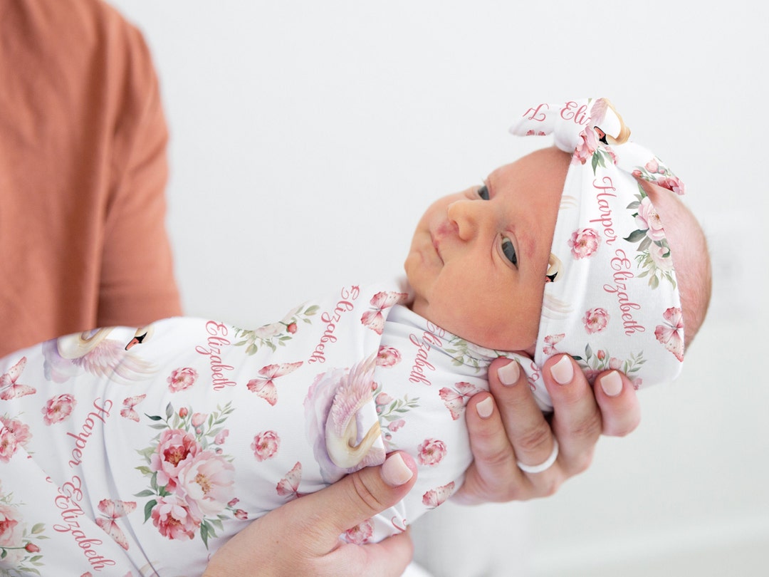 Pink Swan Baby Girl Swaddle Blanket Floral Designs, Personalized Girl ...