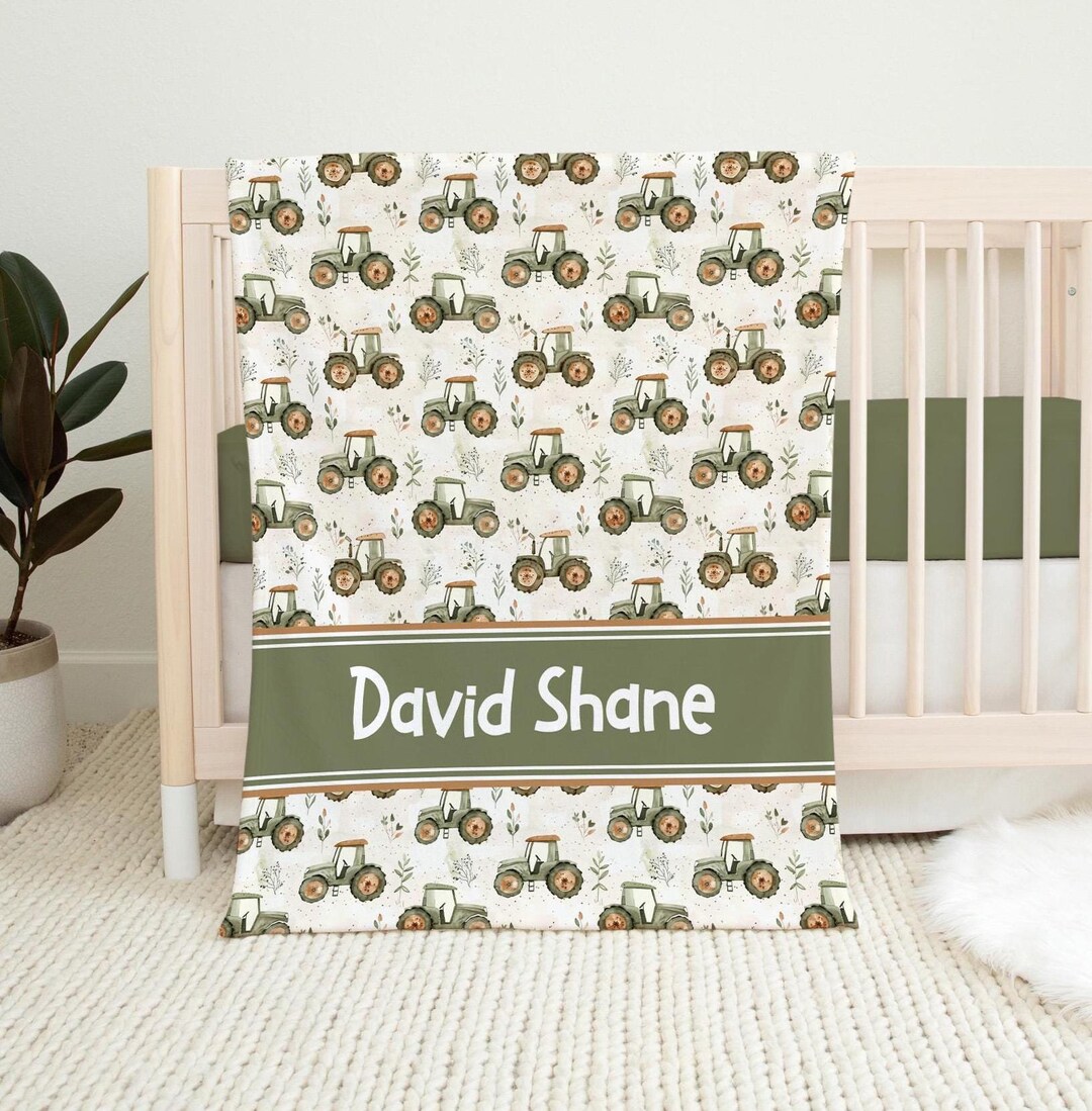 TRACTOR BABY BLANKET, Personalized Farm Blanket, Toddler Boy Green ...