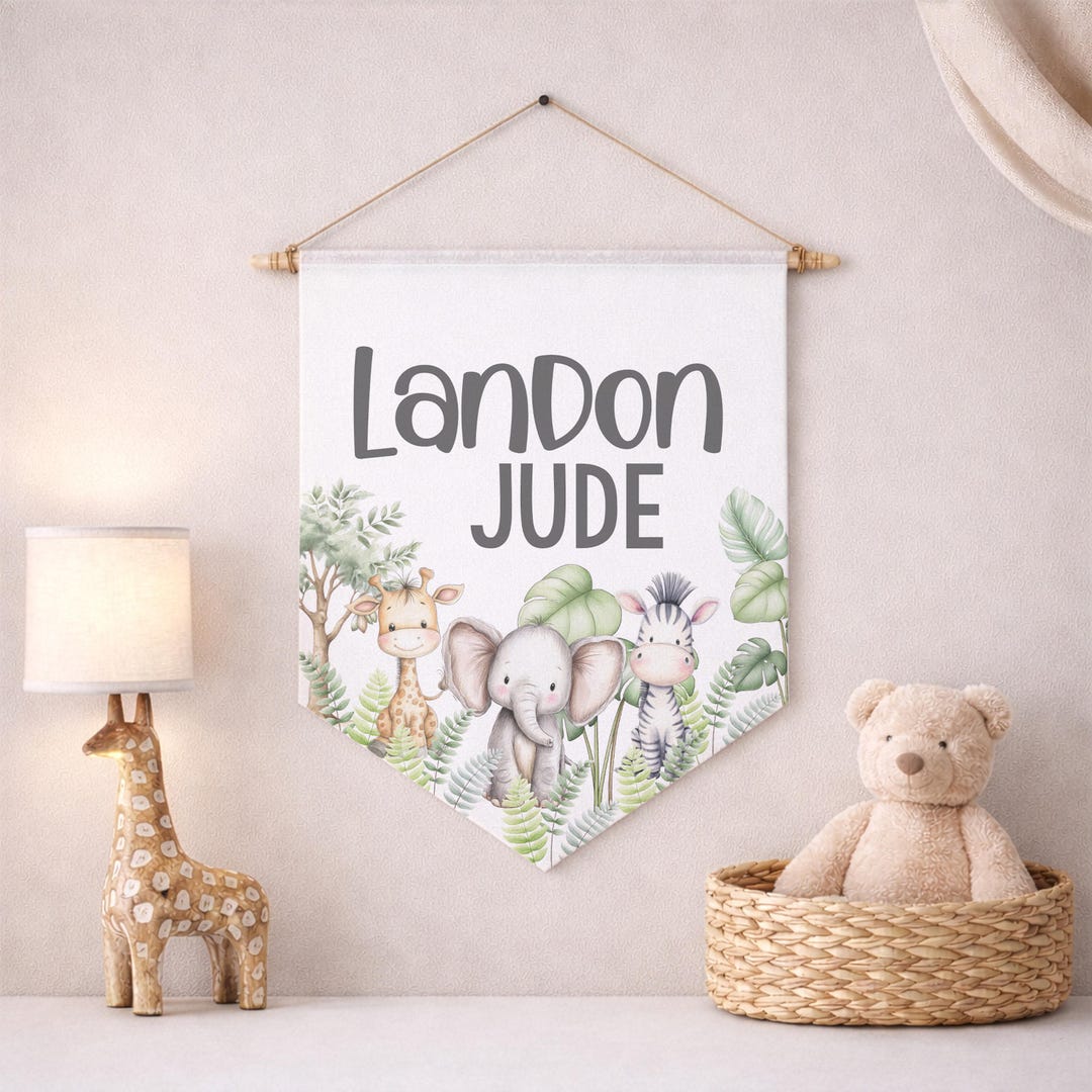 Personalized Safari Name Pennant Banner, Jungle Nursery Decor - Etsy