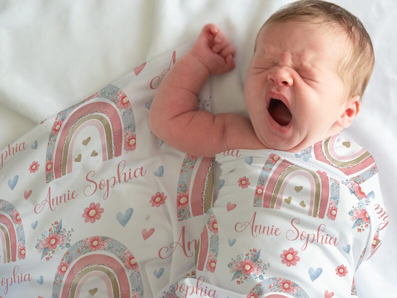 Personalized Rainbow Baby Blanket Floral Rainbow Baby Name - Etsy