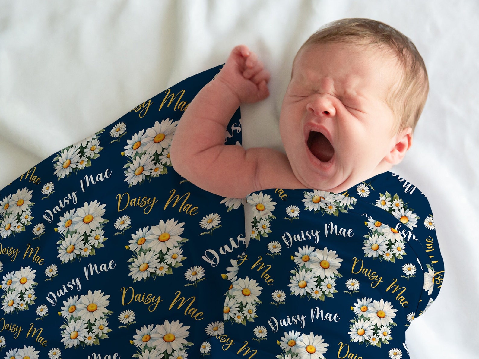 DAISY DESIGN BABY Girl Swaddle Blanket, Navy Blue Floral Swaddle ...