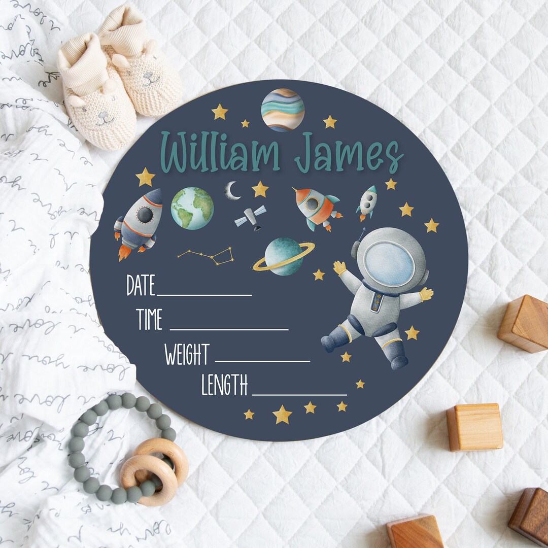 OUTER SPACE BOY Birth Stats Sign, Personalized Baby Birth Stats Sign ...