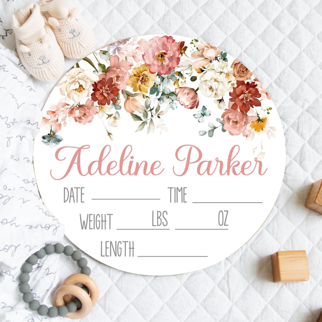 WILD FLOWER BABY Girl Birth Stat Sign, Floral Baby Hospital Sign ...