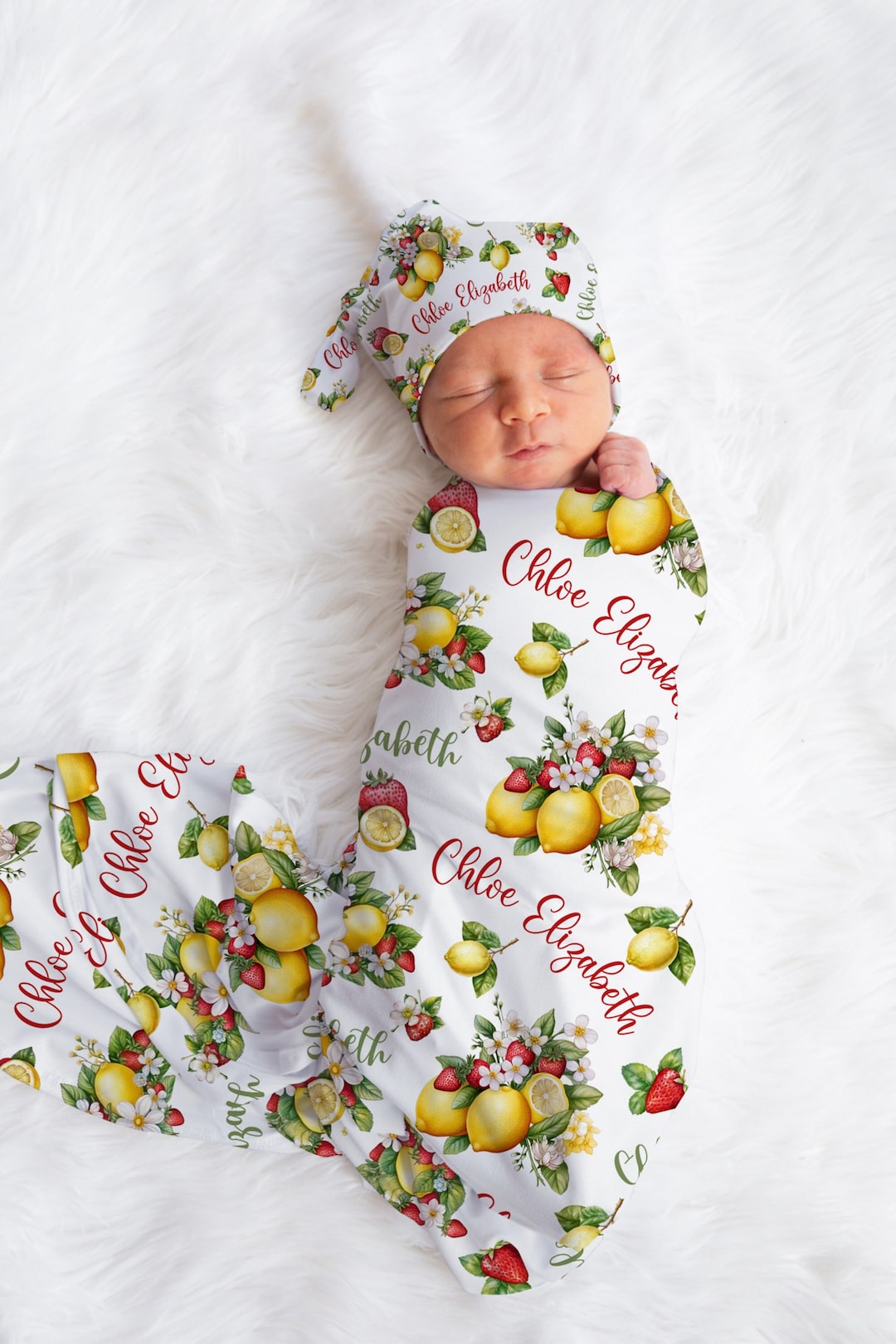 Baby Girl Swaddle Blanket Strawberry Lemon Design, Fruit Print Swaddle ...