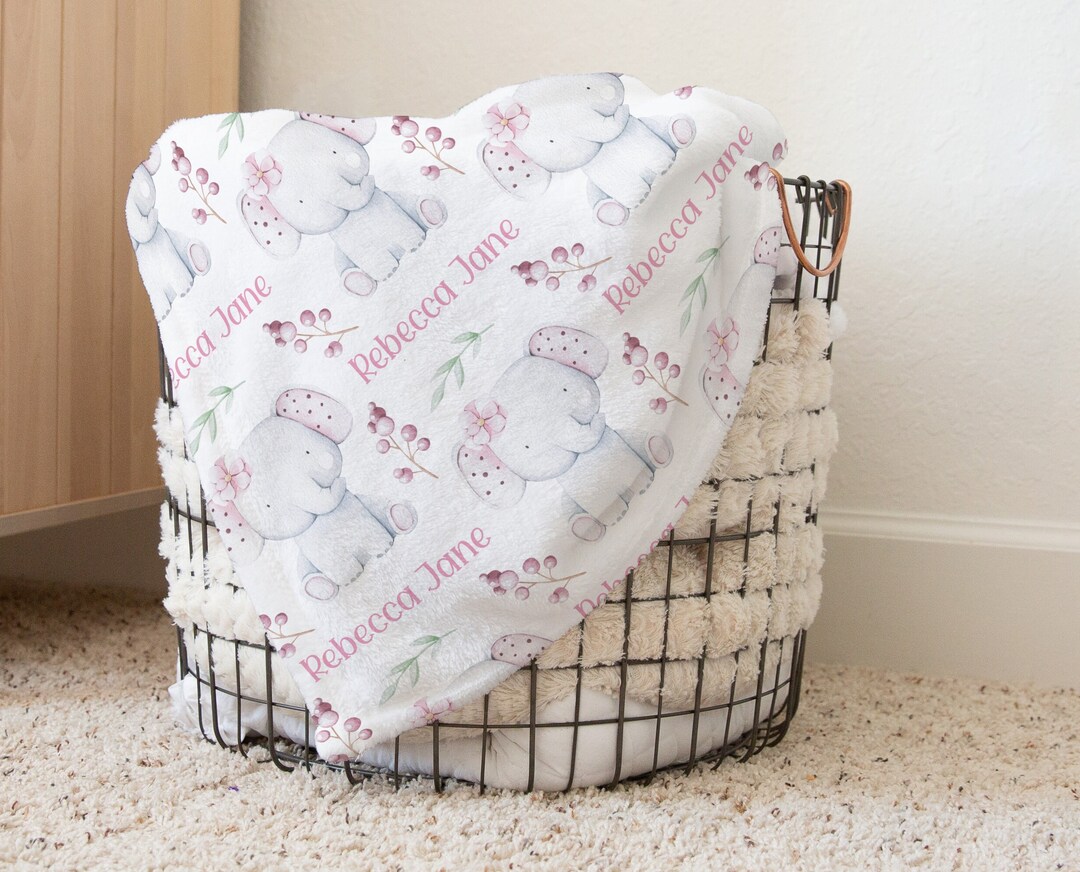 Baby Girl Personalized Elephant Blanket, Pink Gray Elephant Blanket ...