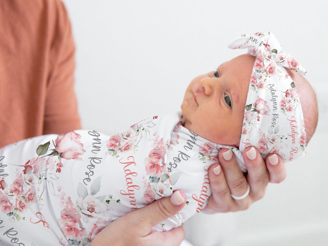 PINK FLORAL BABY Girl Swaddle Blanket Set, Hospital Swaddle Custom ...