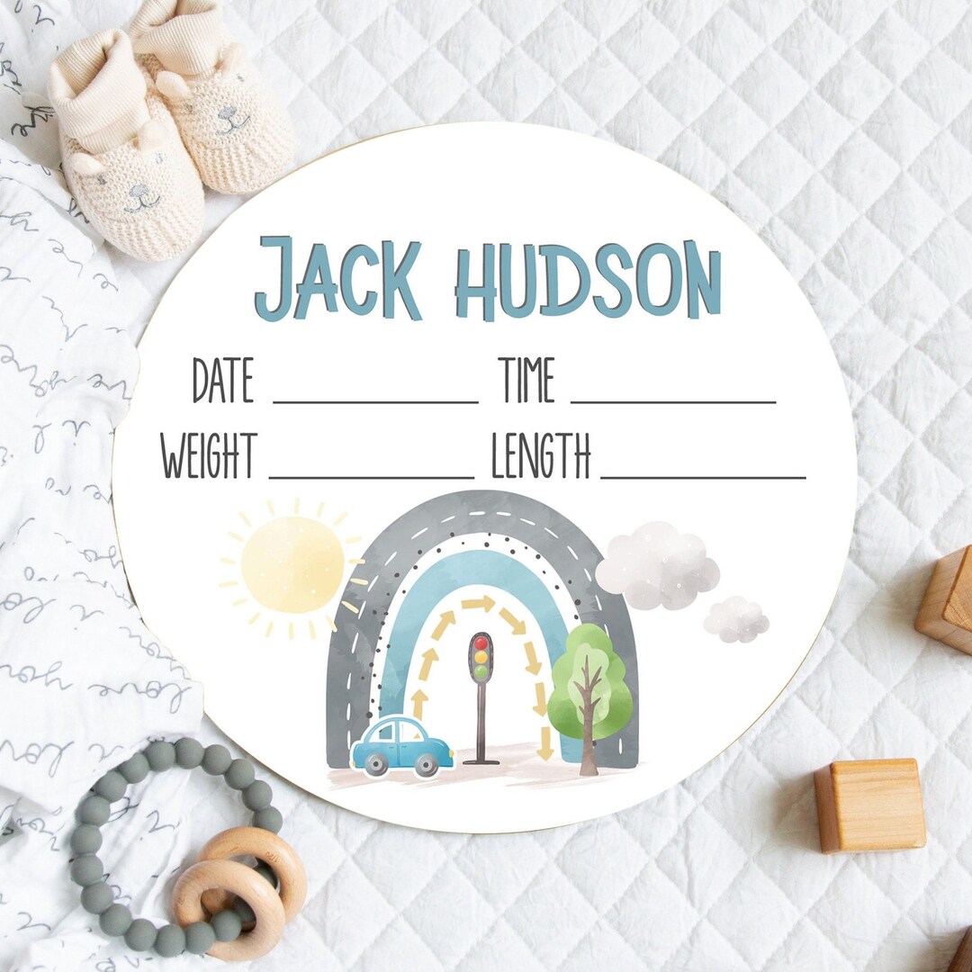 Personalized Rainbow Baby Stats Sign, Transportation Nursery Decor ...