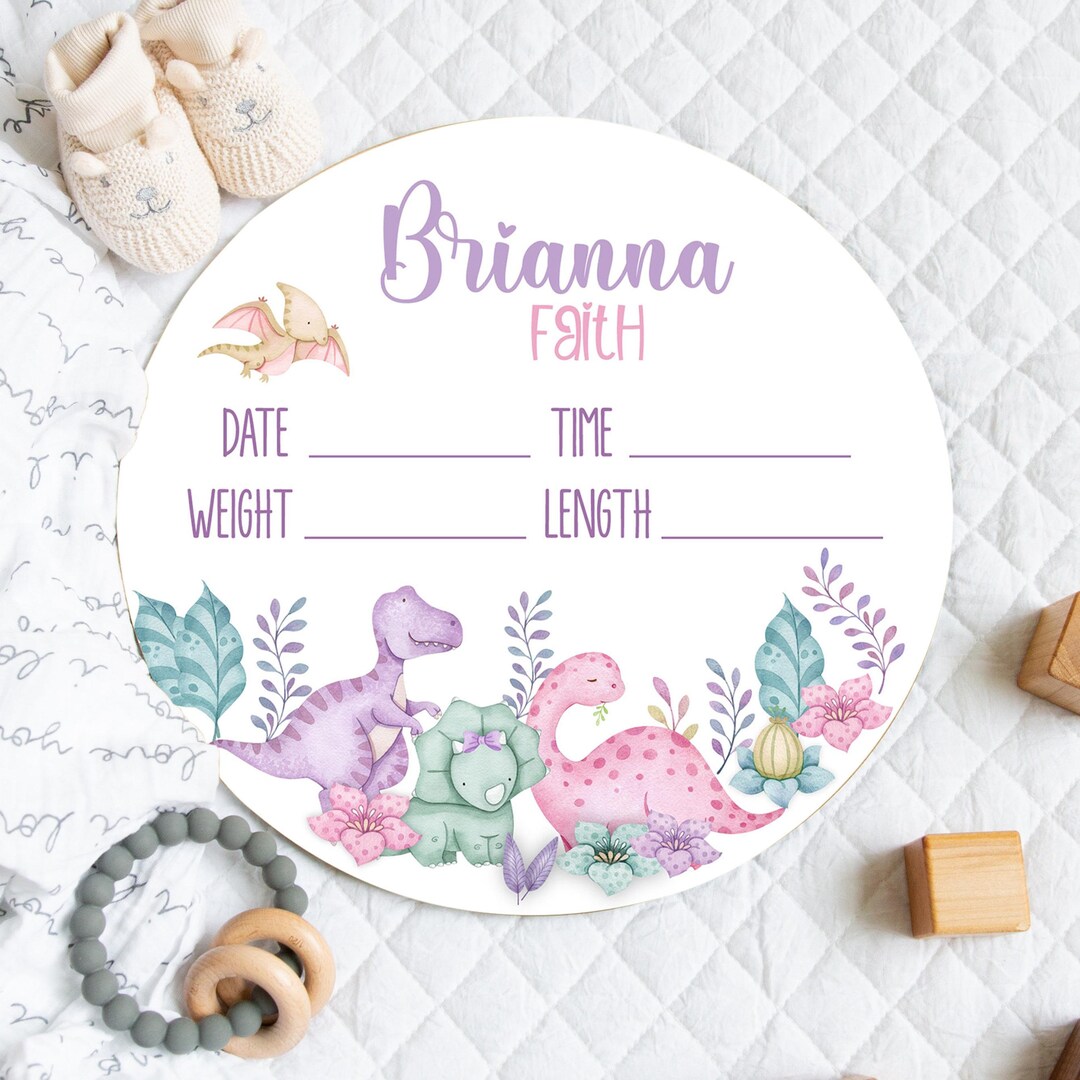 PERSONALIZED BABY GIRL Dinosaur Birth Stats Sign Newborn Girl Birth ...