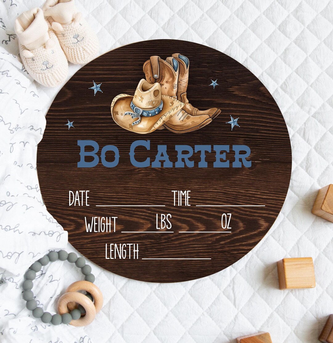 COWBOY BABY BOY Birth Stats Sign, Western Baby Birth Announcement ...