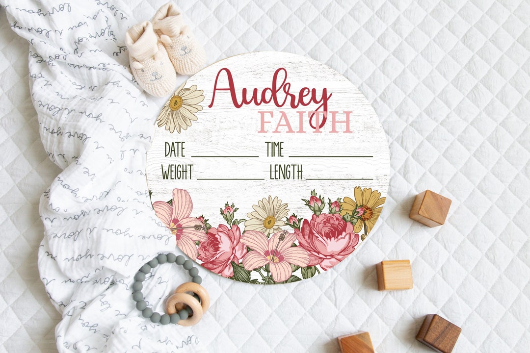 Vintage Flower Birth Stats Sign, Personalized Floral Baby Birth ...