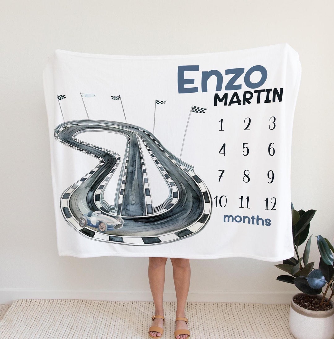 RACE TRACK MILESTONE Blanket, Baby Boy Race Car Milestone, Personalized ...