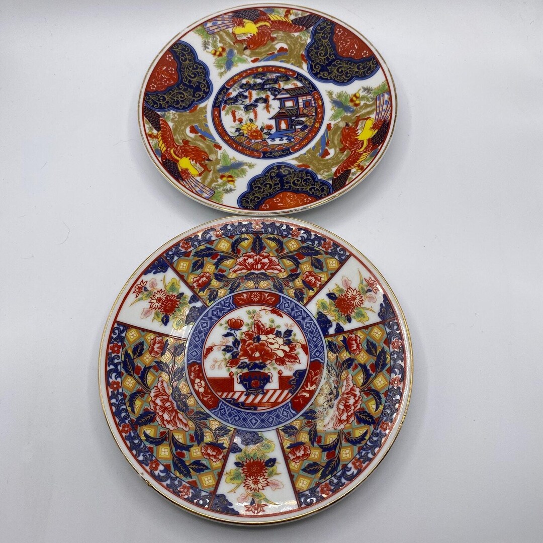 Colorful Chinese Transfer Print Dishes Bowls Trinket Dish - Set of Two ...