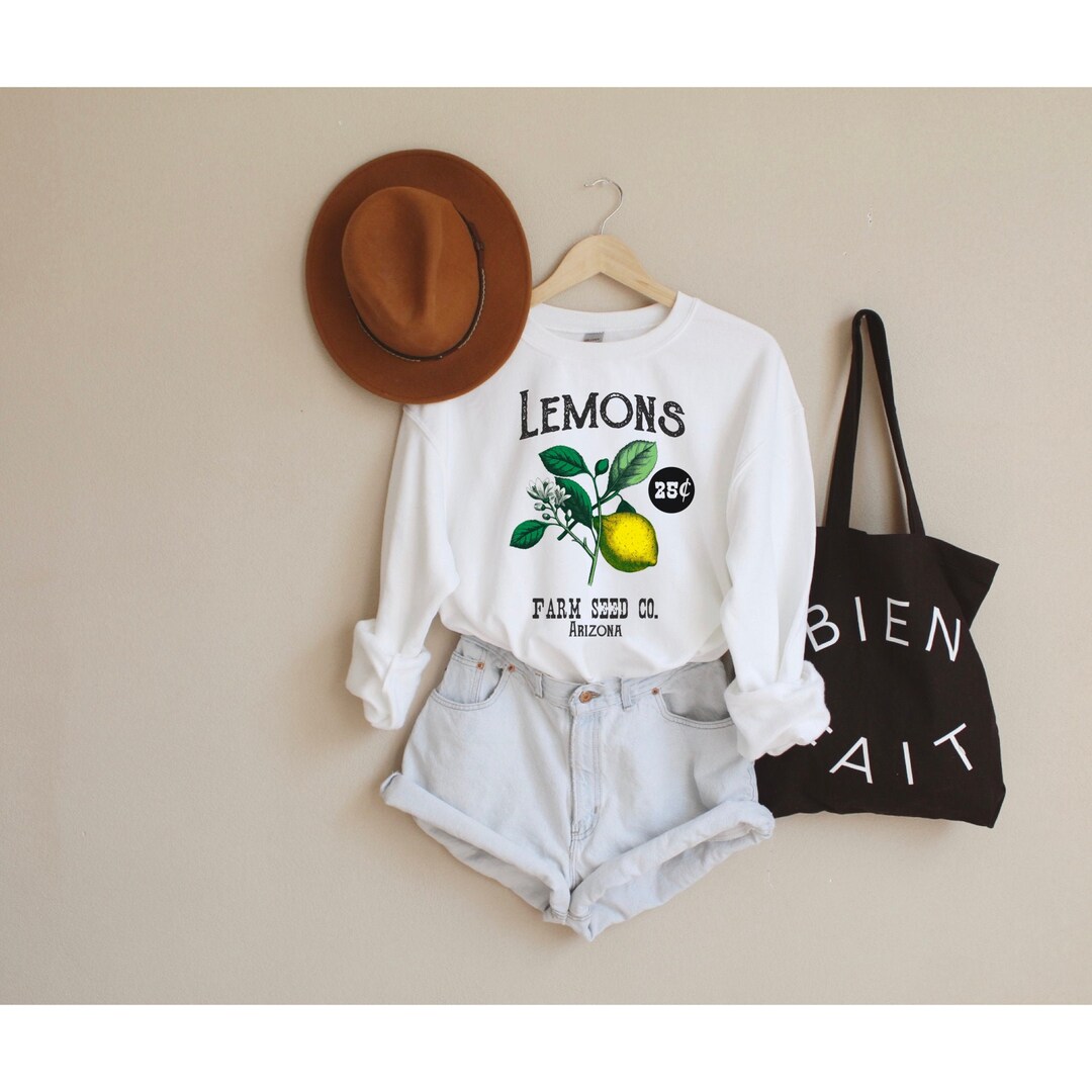 Farm Fresh Lemons Cute Lemon Shirt, Lemon Print, Lemon Crewneck, Fruit ...