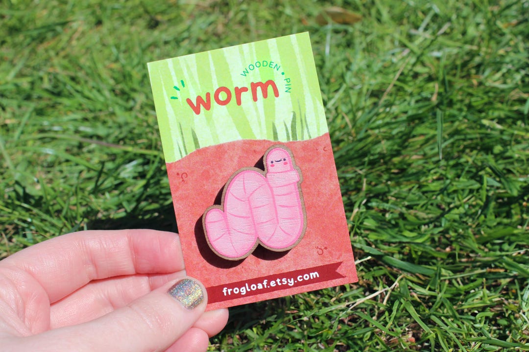 Cute Happy Wooden Worm Pin Badge, Kawaii Insect Brooch - Etsy