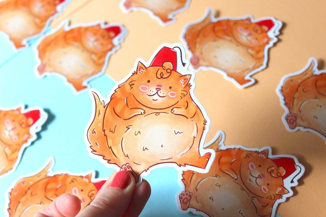 Cute Chunky Ginger Fez Cat, Glossy Vinyl Sticker - Etsy