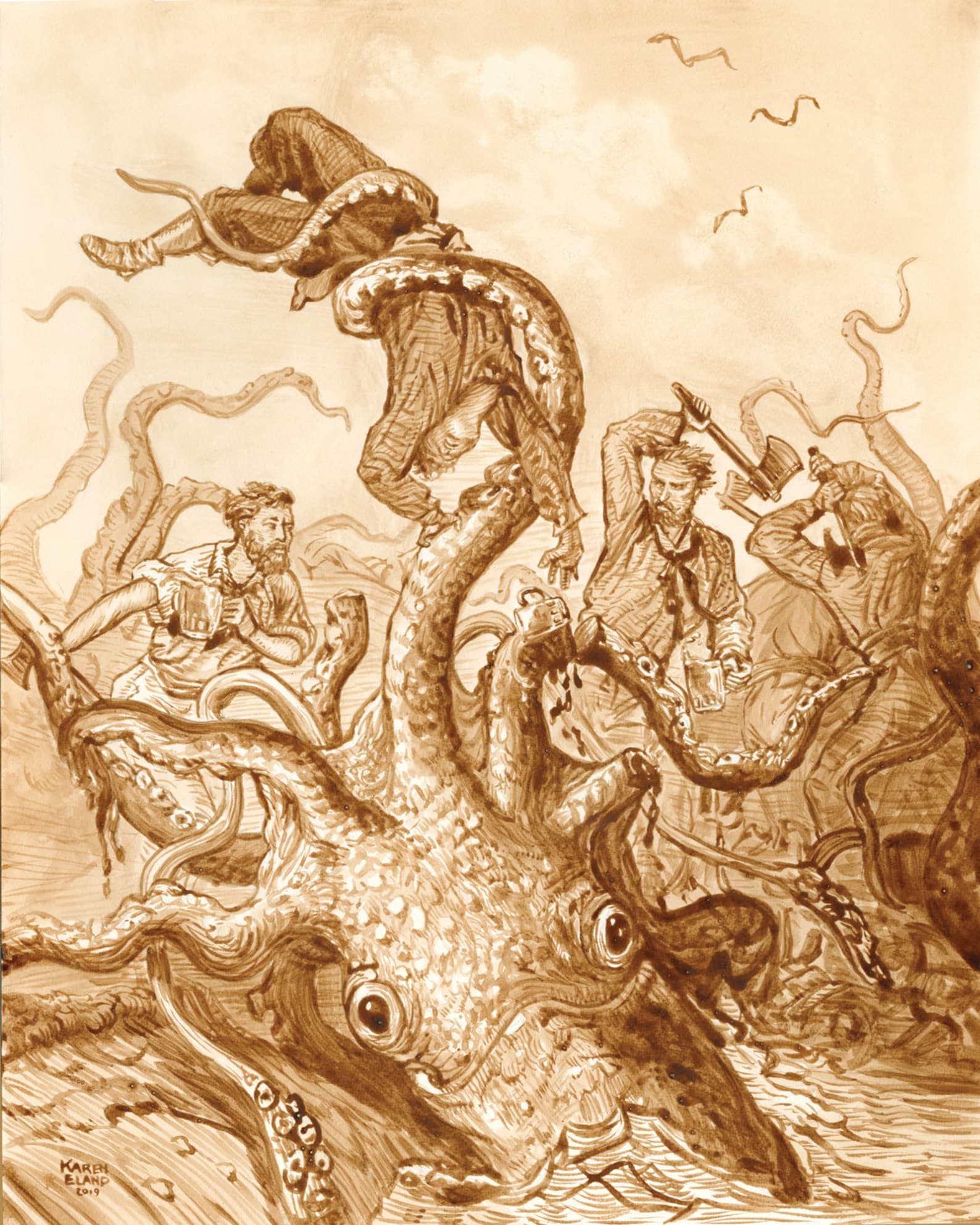 Beer Art, Battle of the Giant Squid, Painted With Beer, Bar Art, Pub ...