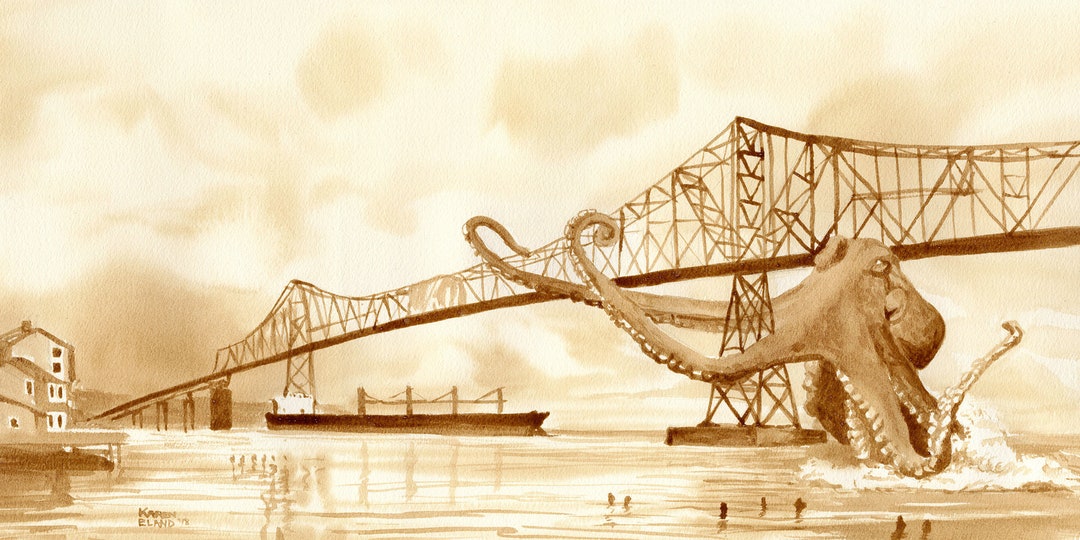 Beer Art, Kraken on the Astoria Bridge, Painted With Beer, Bar Art, Pub ...