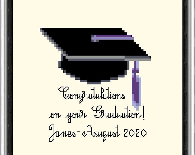 Graduation Cap 5 - Pdf Cross Stitch Pattern - for Small Wall Hanging or ...