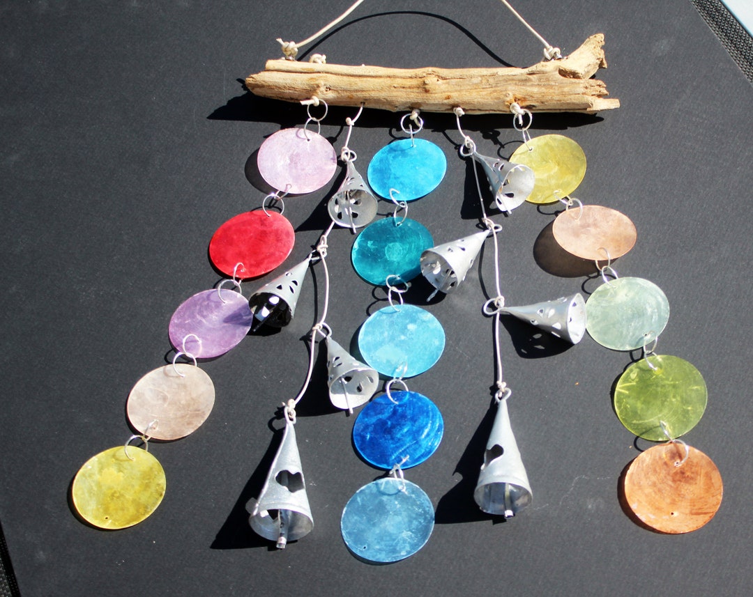 Colorful Capiz Shell on Driftwood Wind Chime Mix of Chimes - Etsy