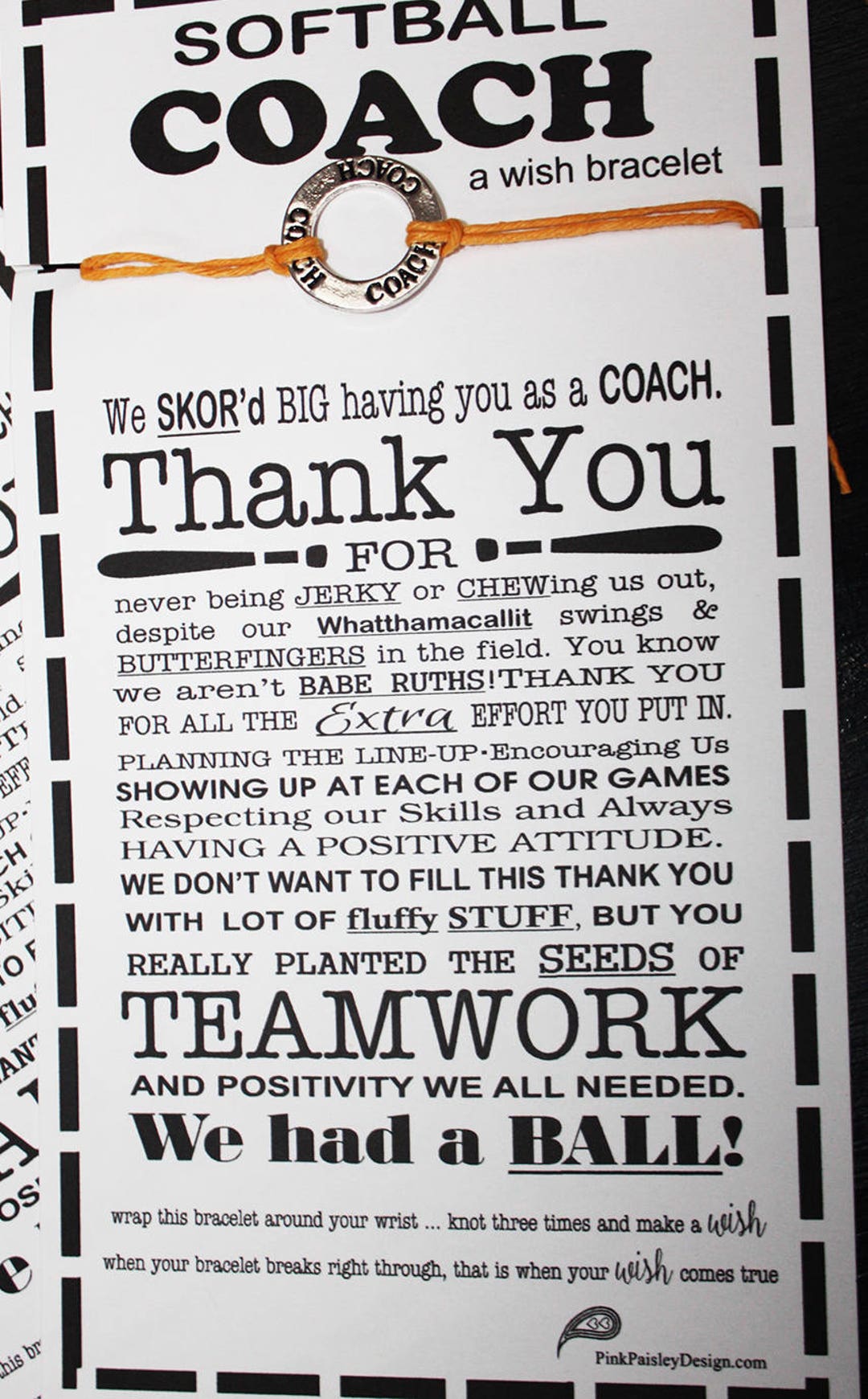 1 Softball Coach Thank You Wish Bracelet - Great for Coach Thank You ...