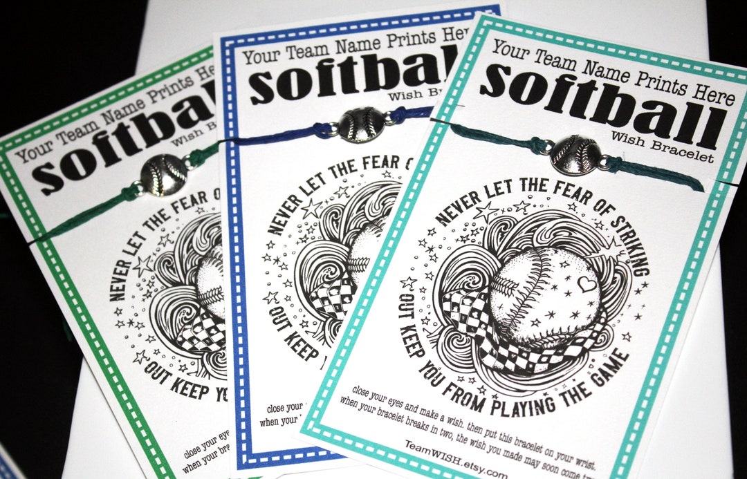 12 Softball Wish Bracelets ... Never Let the Fear - Pick Your Color ...