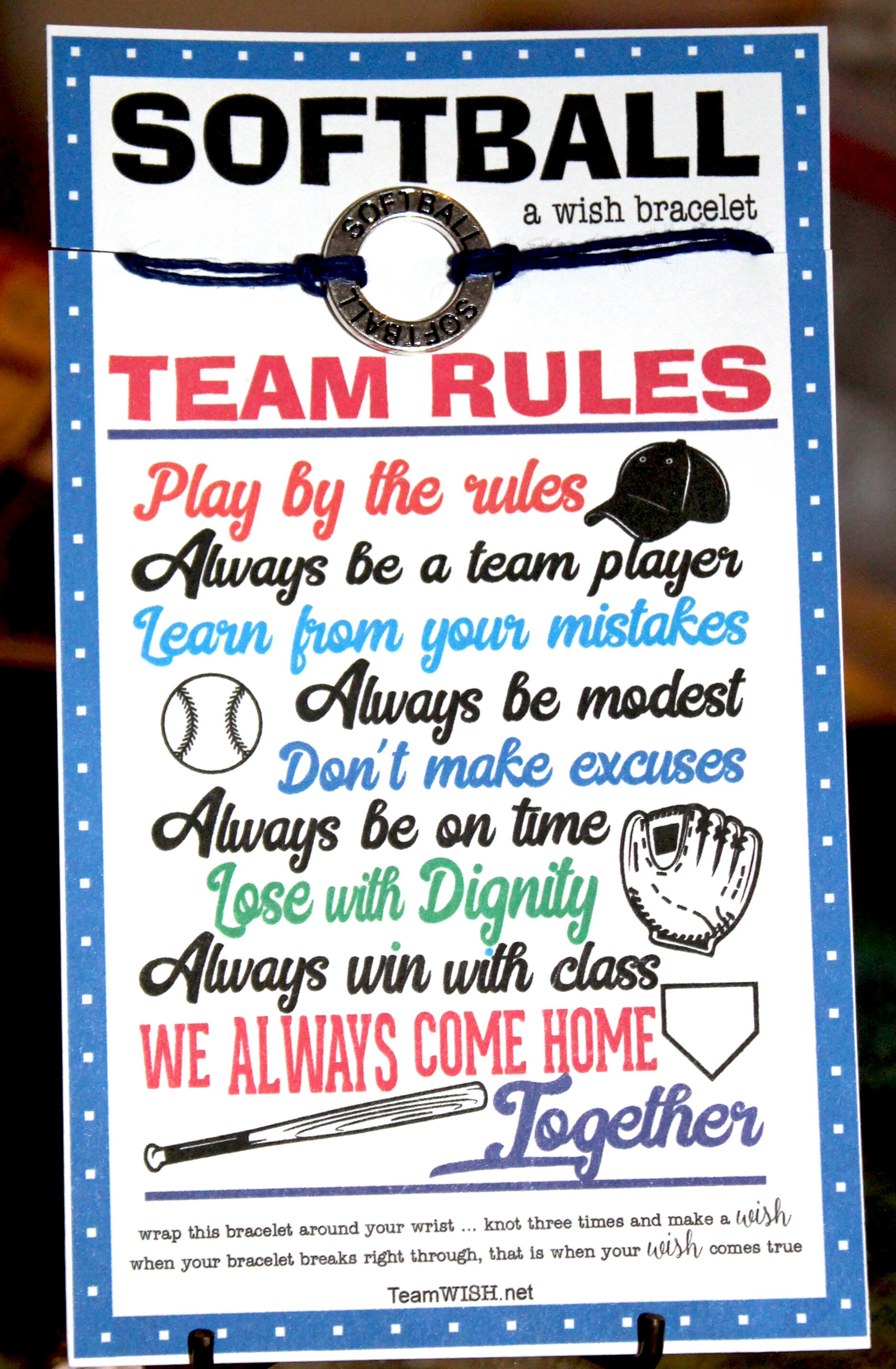 Softball Affirmation Charm Wish Bracelets With Custom Card ... Team ...