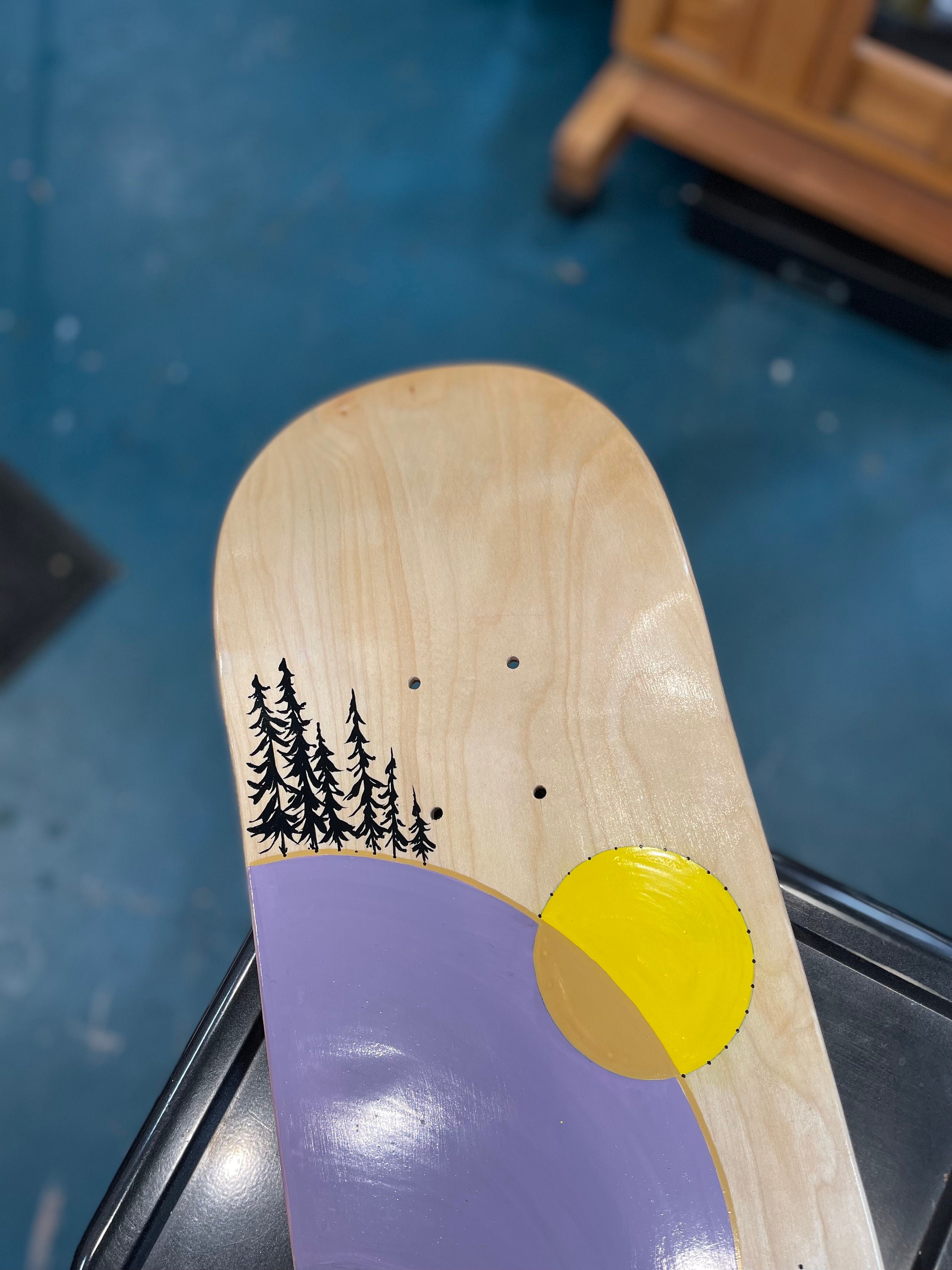 Mountains and Moons, Hand Painted Skateboard Deck, Enamel on Wood - Etsy