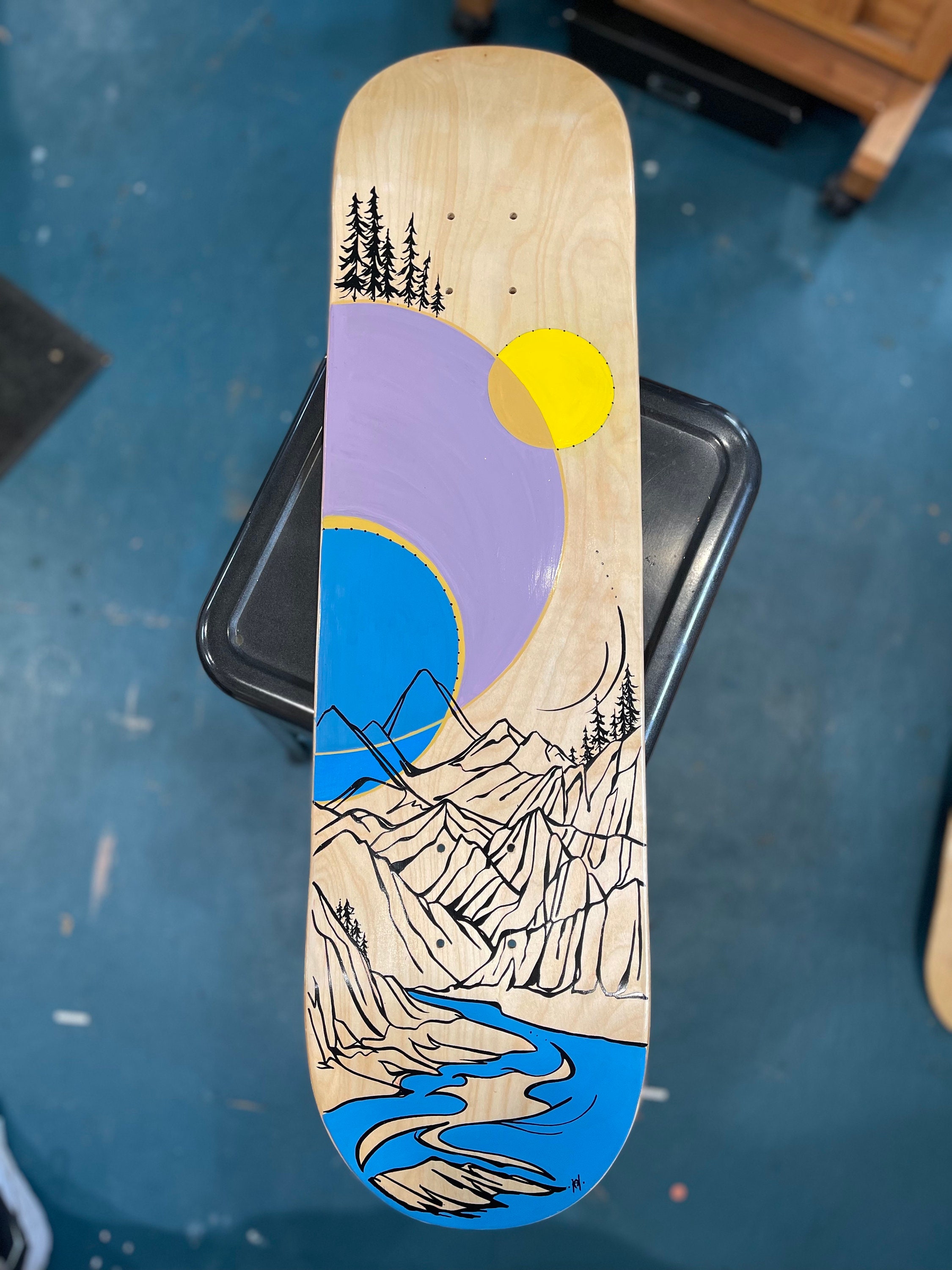Mountains and Moons, Hand Painted Skateboard Deck, Enamel on Wood - Etsy