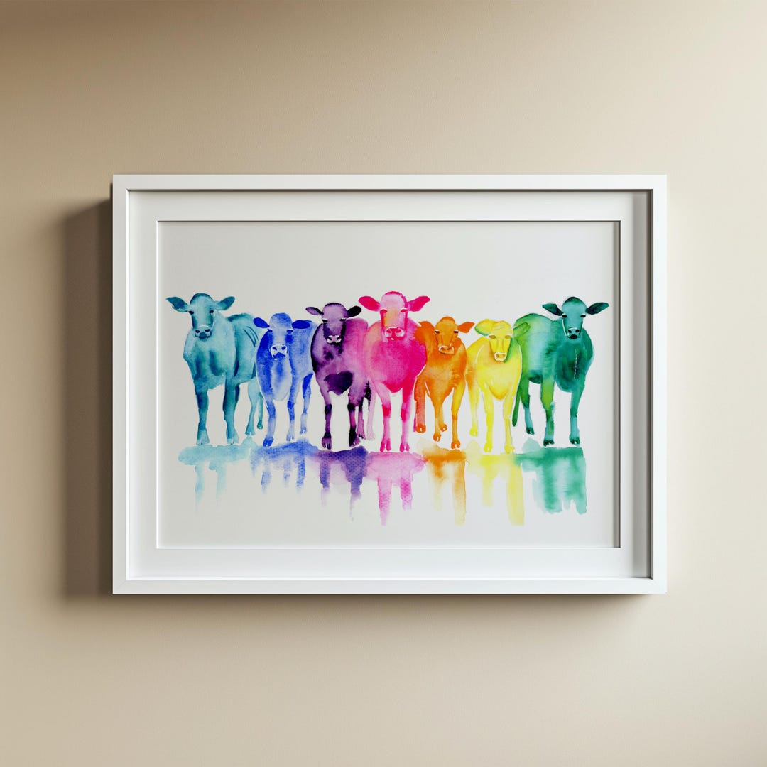 Rainbow Cows Watercolor Painting Cow Painting Animal Painting - Etsy
