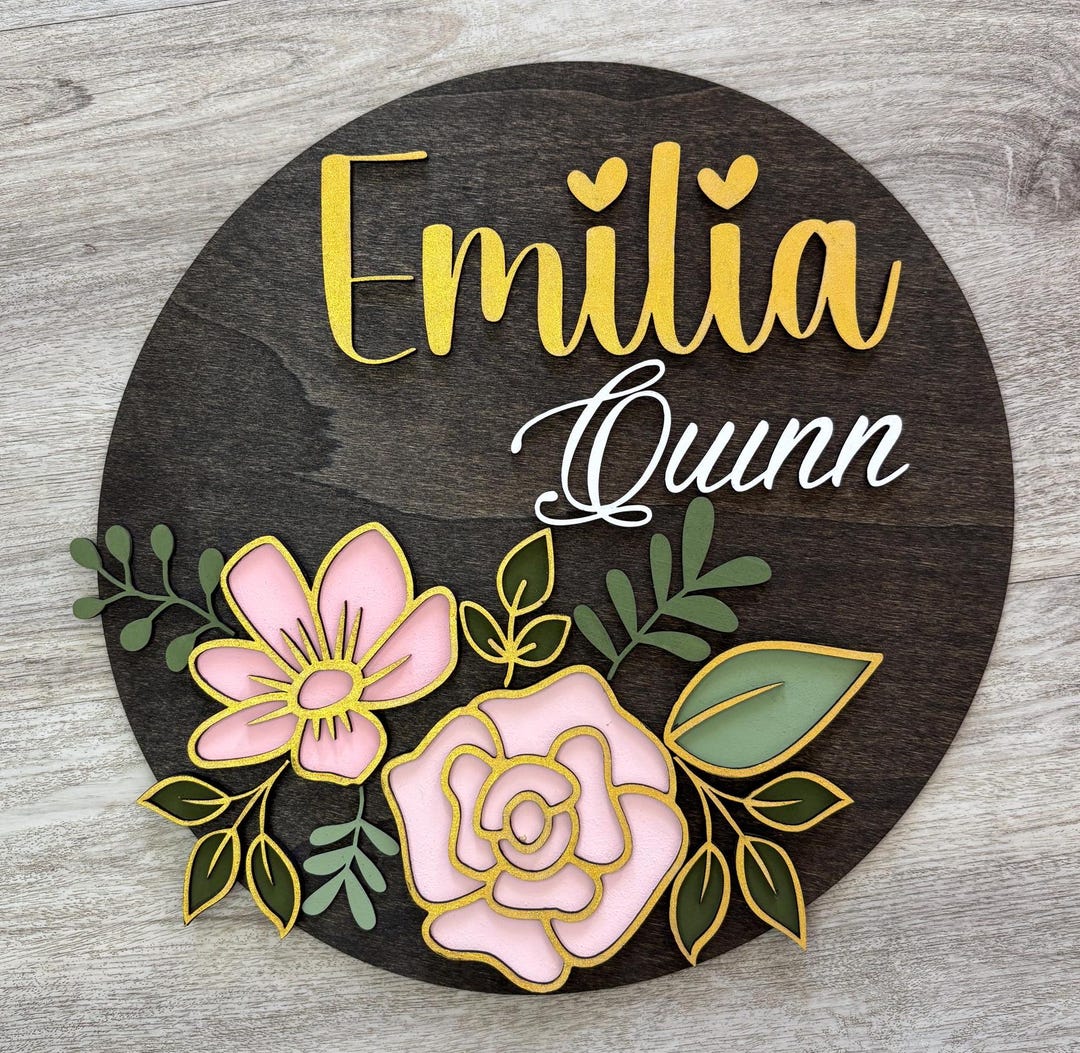 Personalized Round Name Sign - Floral SVG Design - Etsy