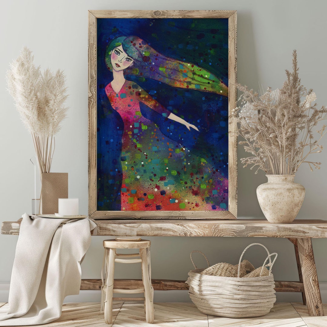 Girl in the Wind II Watercolor Painting - Painting of Woman - Whimsical ...