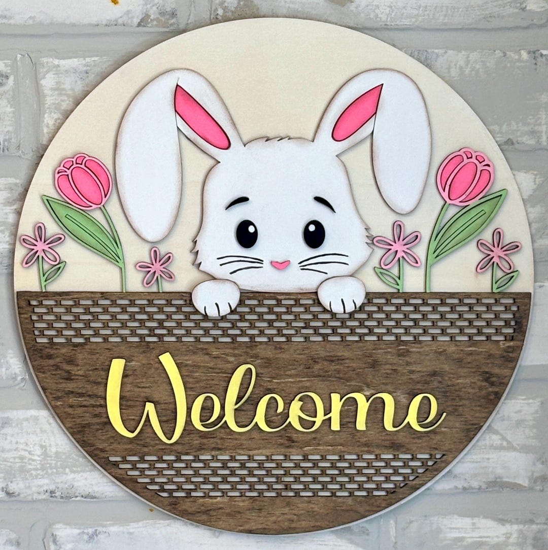 Easter Bunny Welcome Sign - Easter Door Hanger - Easter Bunny - Easter ...