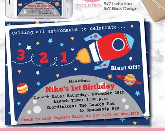 Space Rocket Birthday Invitation Outer Space Editable - Etsy