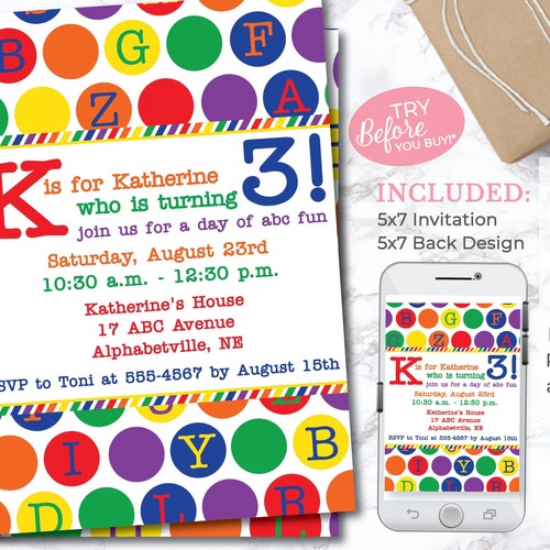 ABC Birthday or Any Event Invitation DIY Printing or | Etsy