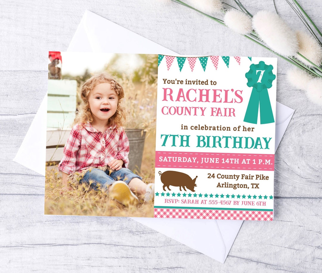 EDITABLE Girl County Fair Birthday Party Photo Invite - Fair Invitation ...
