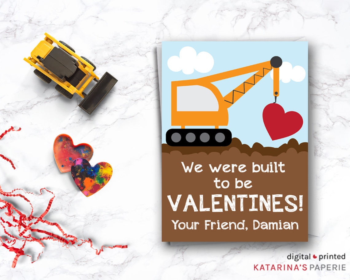 Construction Valentine Cards Crane Valentine Classroom | Etsy