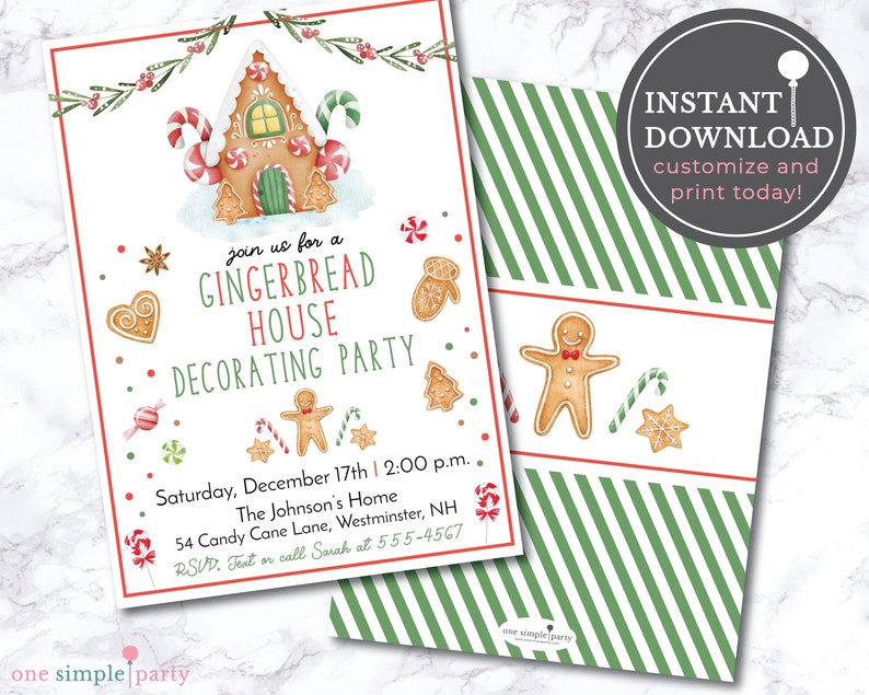 EDITABLE Gingerbread House Decorating Party Invite - Etsy