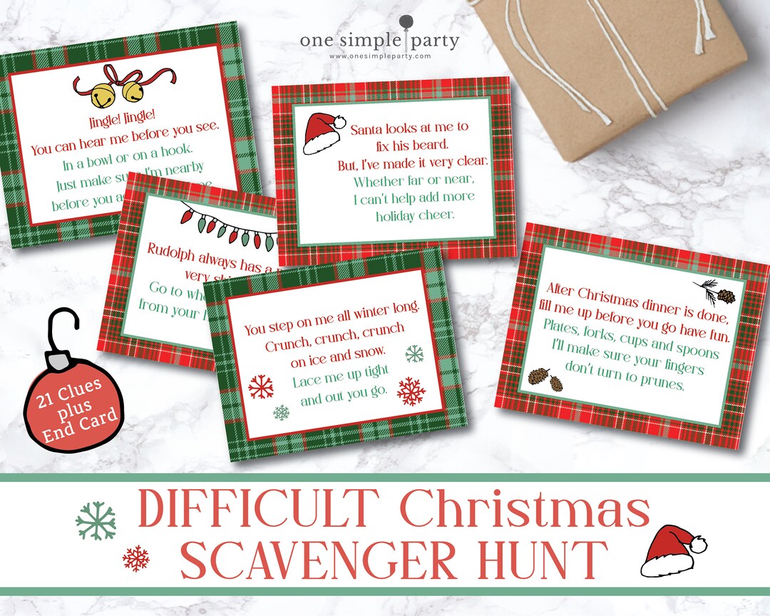 Printable Difficult Christmas Scavenger Hunt - Christmas Treasure Hunt ...