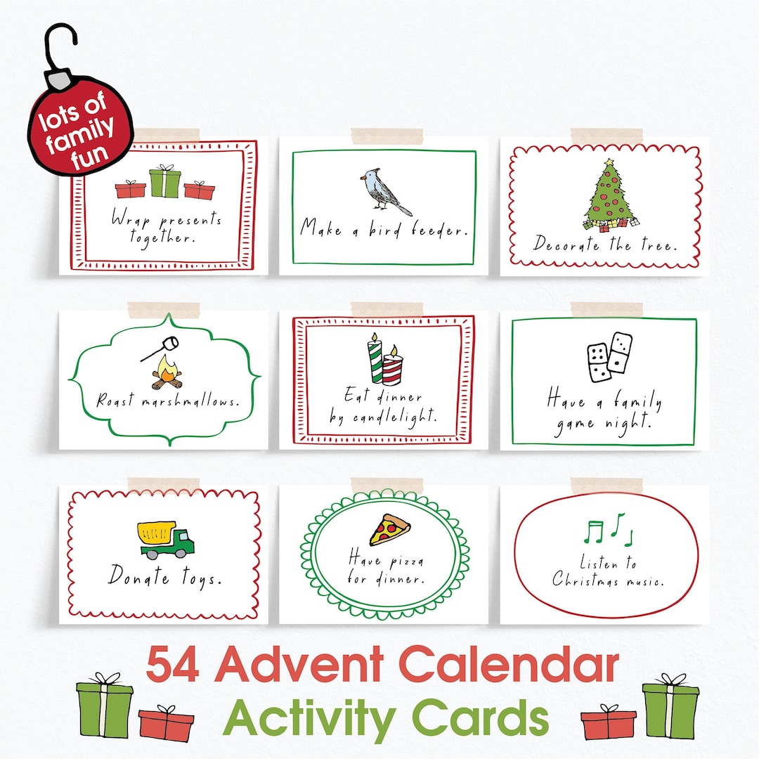 Christmas Advent Calendar Activity Cards: 54 Family Activities (instant ...