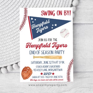 EDITABLE End of Season Baseball Team Party Invitation - Baseball Party ...