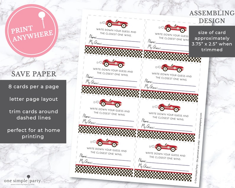 Red Race Car Party Game Guess How Many Wheels Race Car Party - Etsy