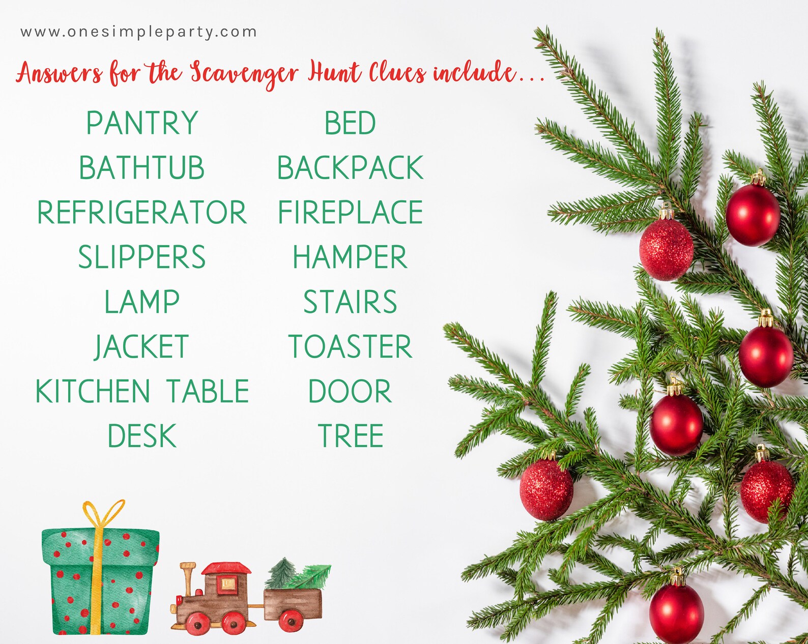 Printable Indoor Christmas Scavenger Hunt - Christmas Treasure Hunt ...
