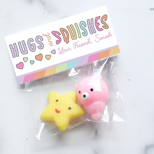 EDITABLE Rainbow Hugs and Squishes Valentine Bag Topper, Kids Valentine ...