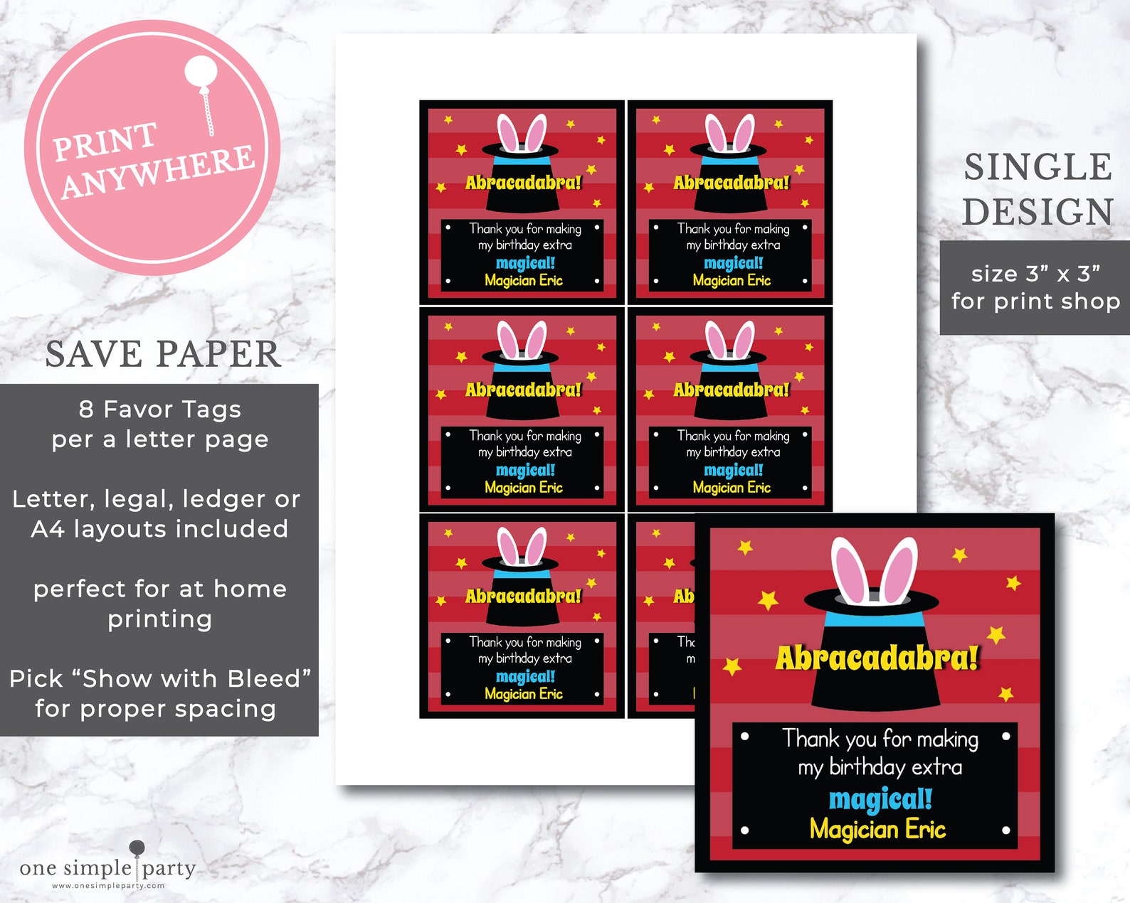 EDITABLE Magic Party Favor Tags Magic Birthday Magician - Etsy