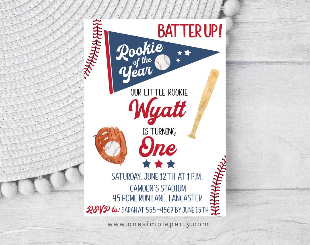 EDITABLE First Birthday Baseball Invitation - Rookie Year - Rookie ...